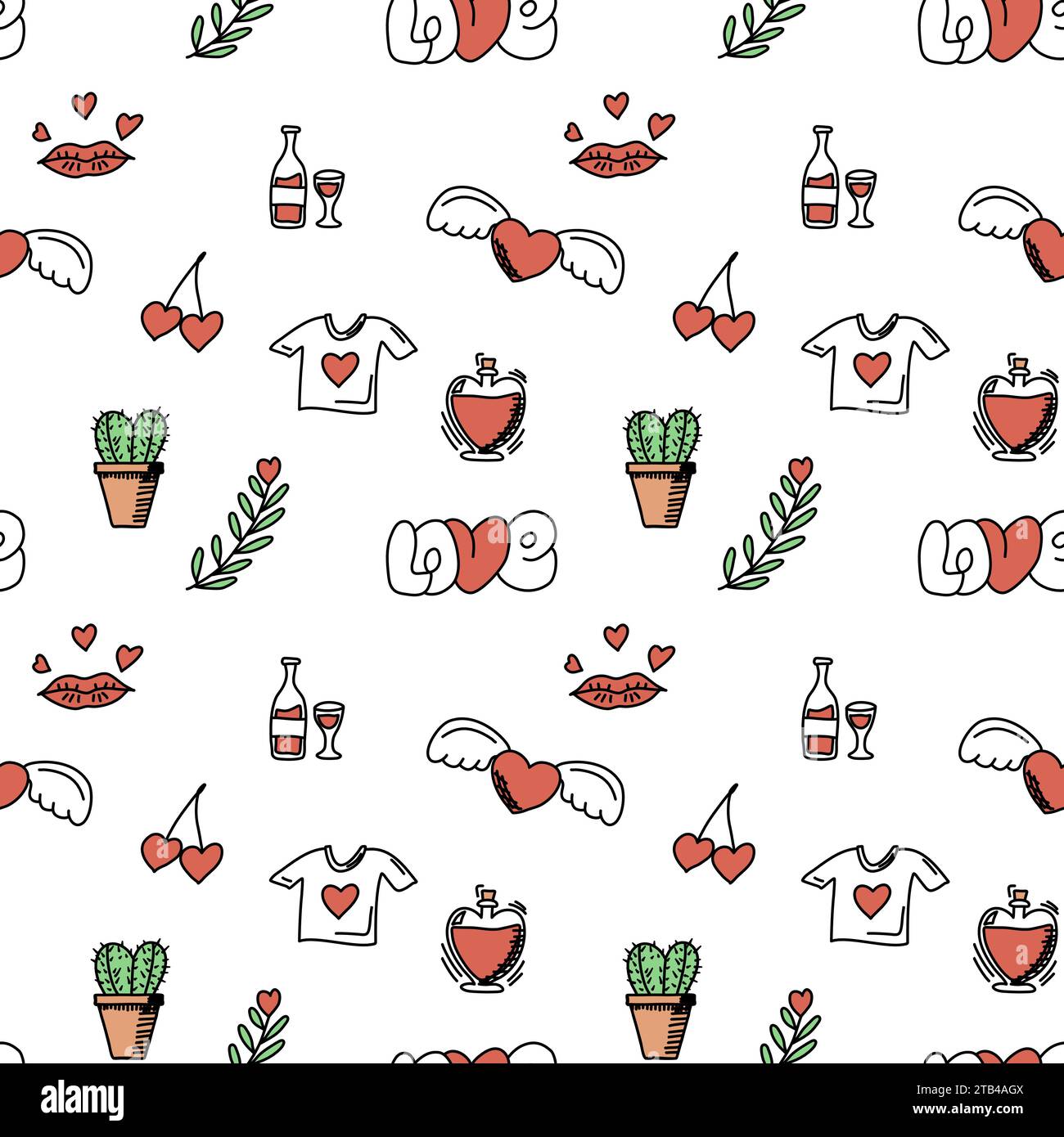 Vector illustration. Romantic doodle pattern for Valentines Day Stock ...