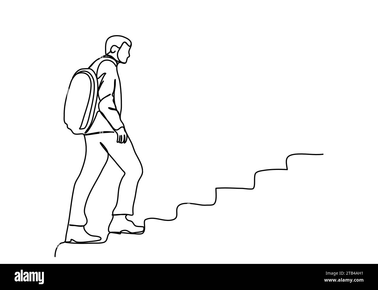Man climbing up the stairs, one line drawing vector illustration Stock ...