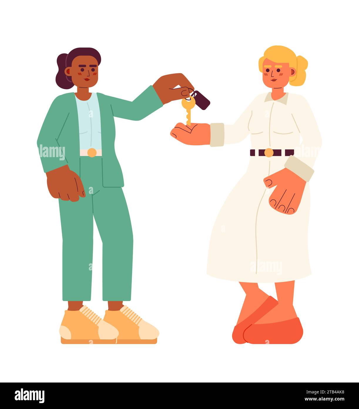 Female seller buyer handing over key 2D cartoon characters Stock Vector ...