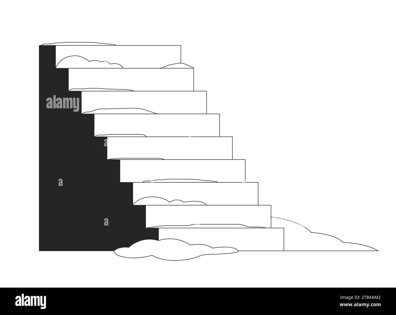 Slippery outdoor stairs after snow black and white 2D line cartoon ...