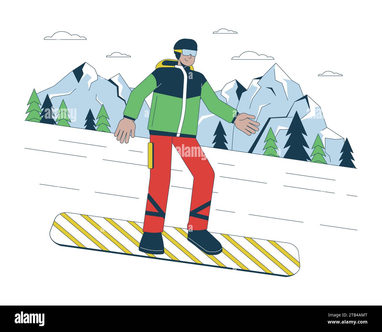 Snowboarding downhill winter sports line cartoon flat illustration ...