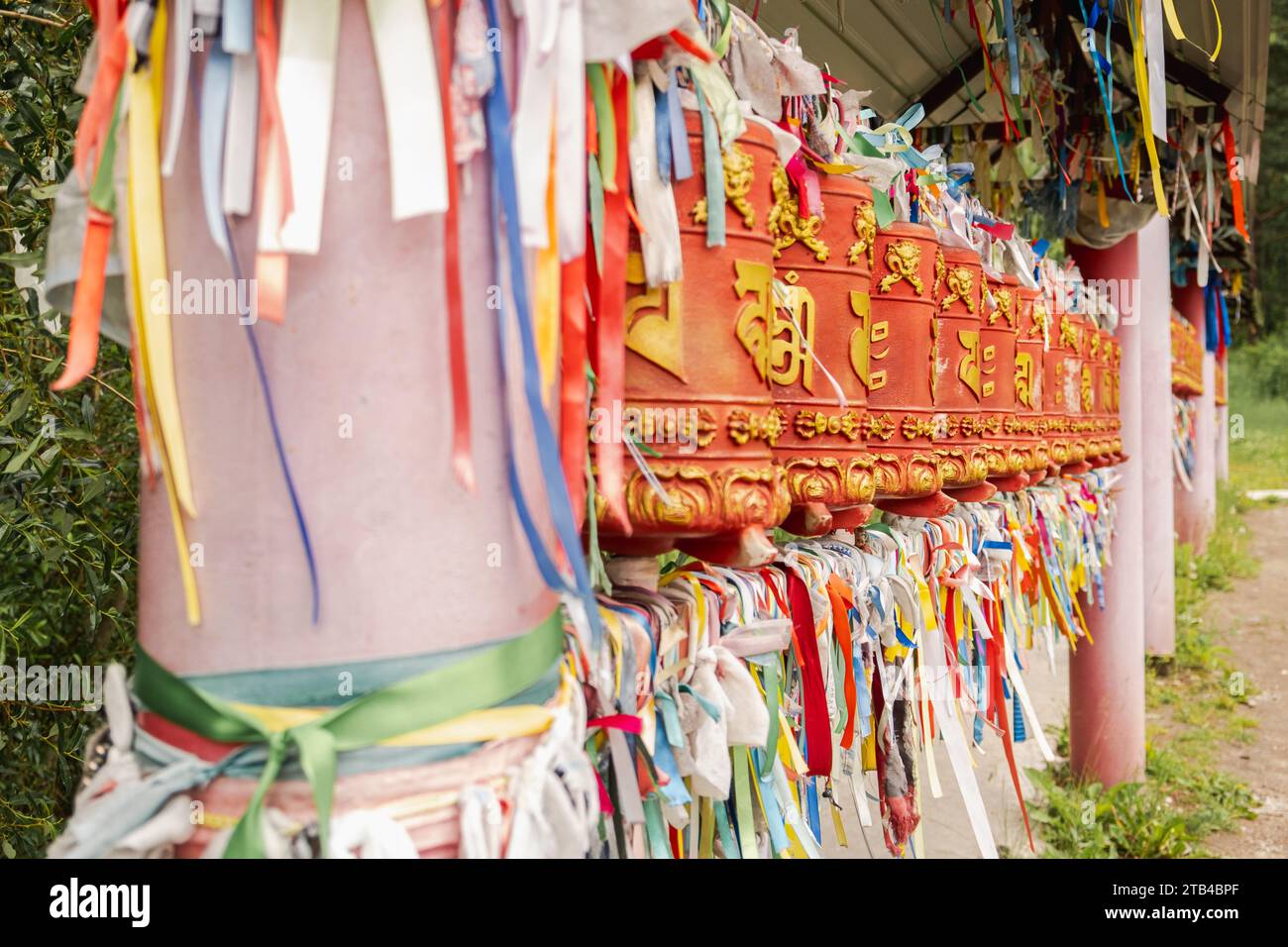 Rotating religious elements for touching turning spinning Buddhist ...