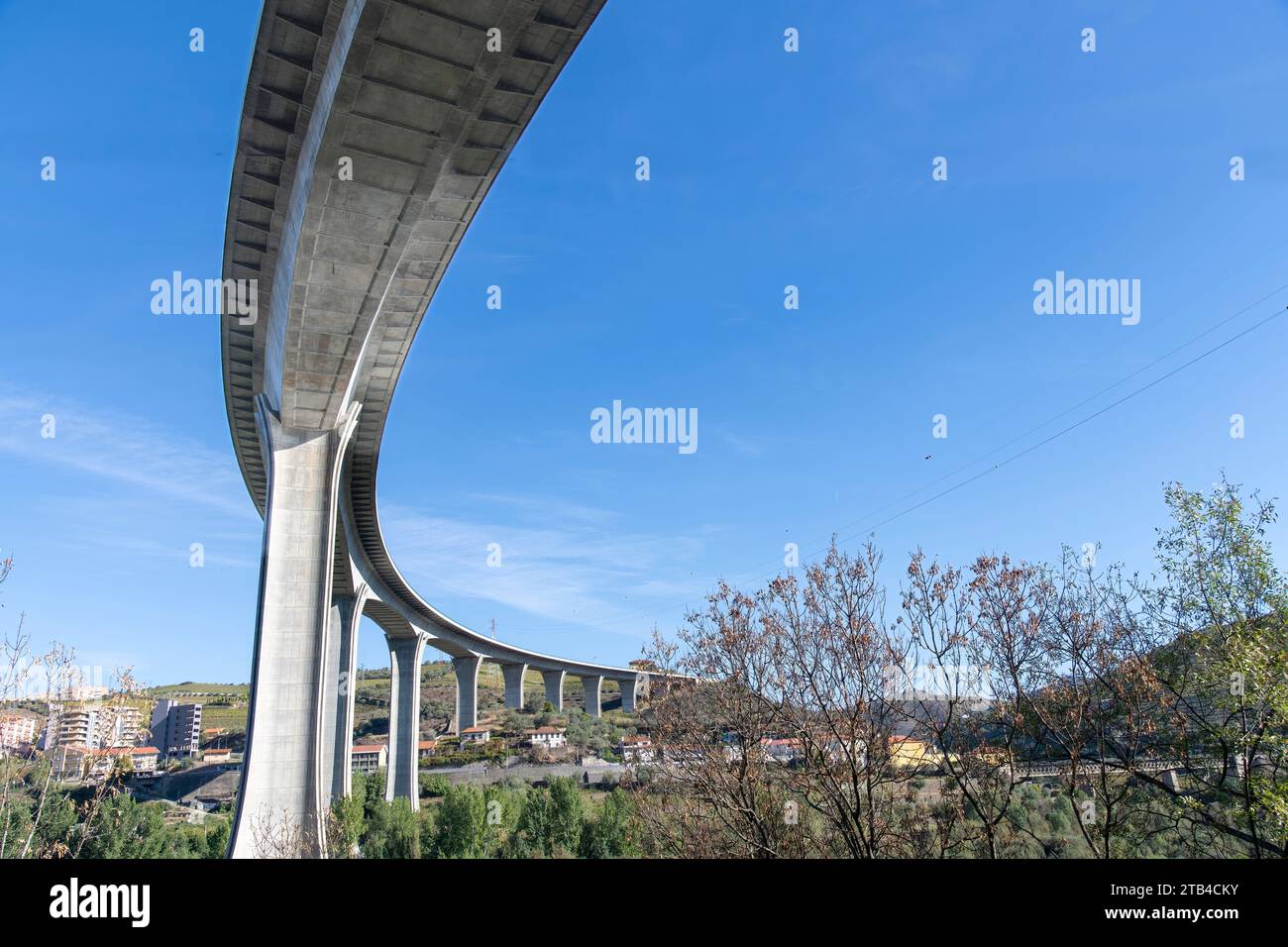 Peso da Régua, Portugal-October 1, 2022; Low angle view of the Ponte ...