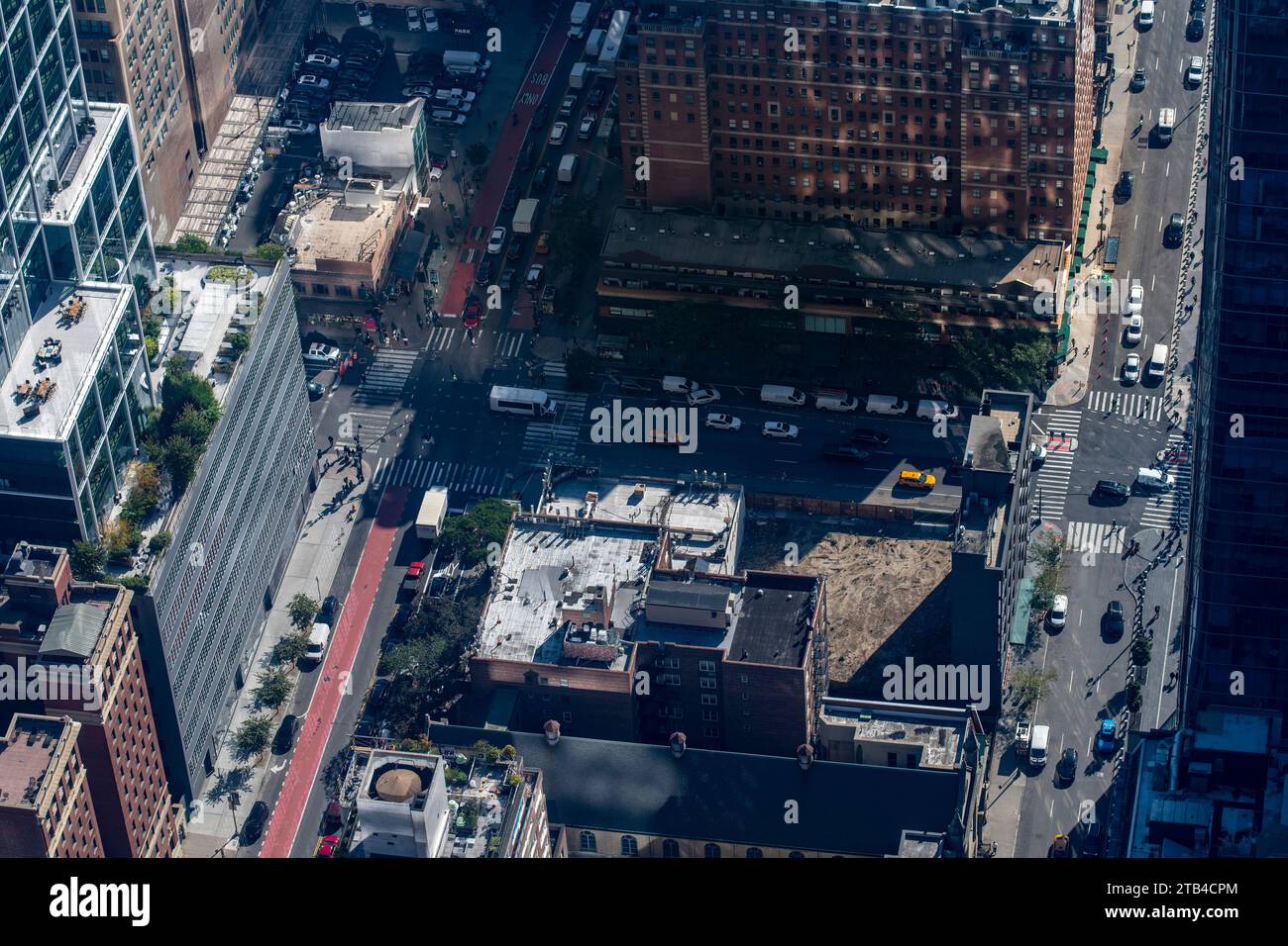 Aerial view over 9th Avenue and W 33rd and 34th street in the Garment ...