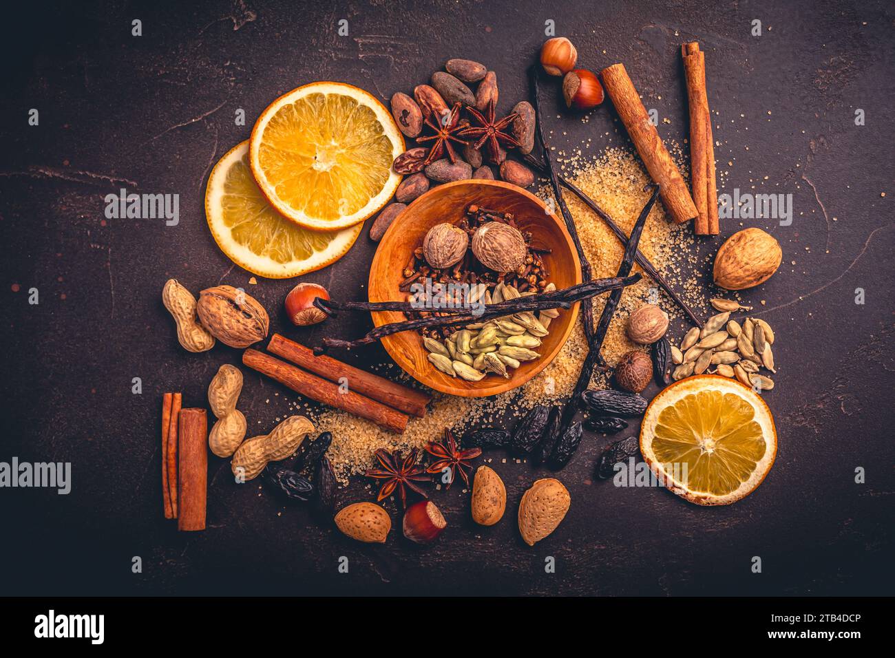 Christmas spices and baking ingredients, assorted condiments for baking ...