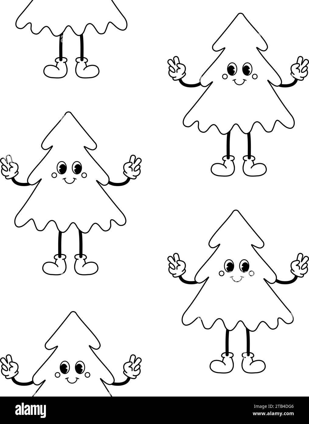 Vector seamless pattern of groovy retro cartoon Christmas tree isolated ...