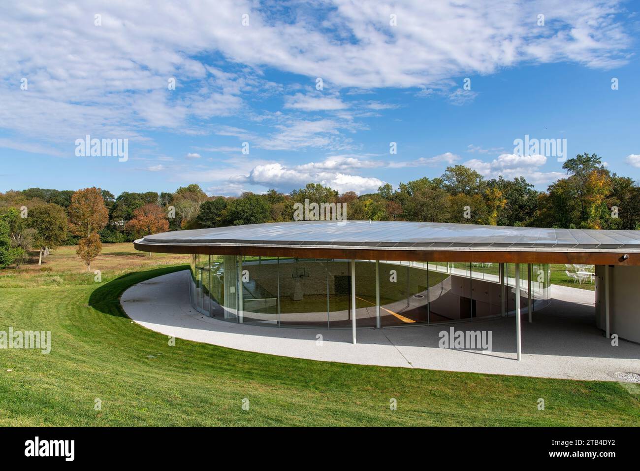 New Canaan, CT, USA-October 12, 2023; Single roof River building of ...