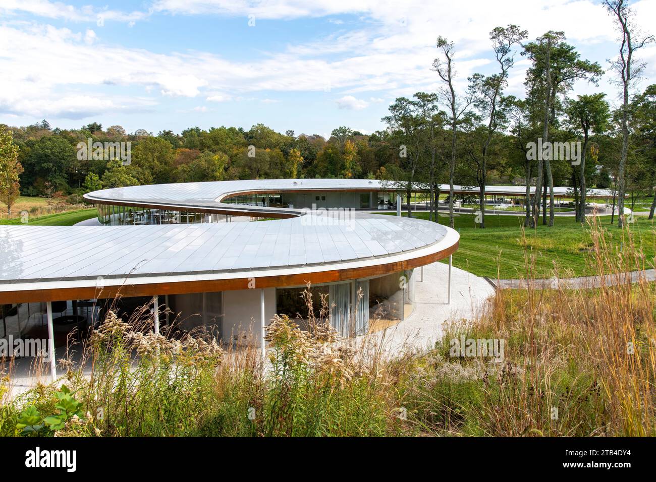 New Canaan, CT, USA-October 12, 2023; Single roof River building of ...