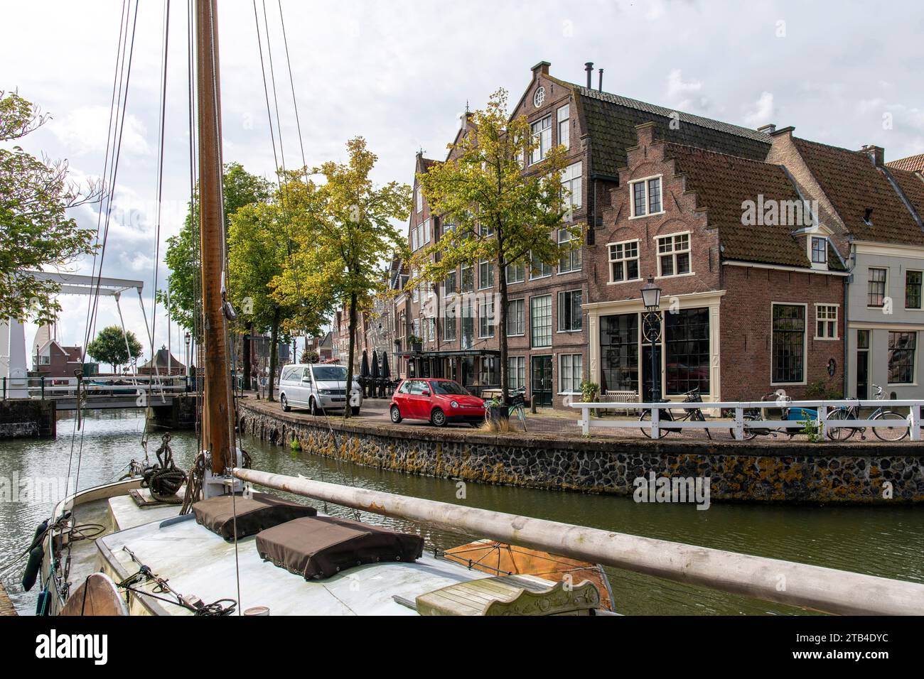Hoorn, The Netherlands-August 9, 2023: View over Oude Haven canal in in ...