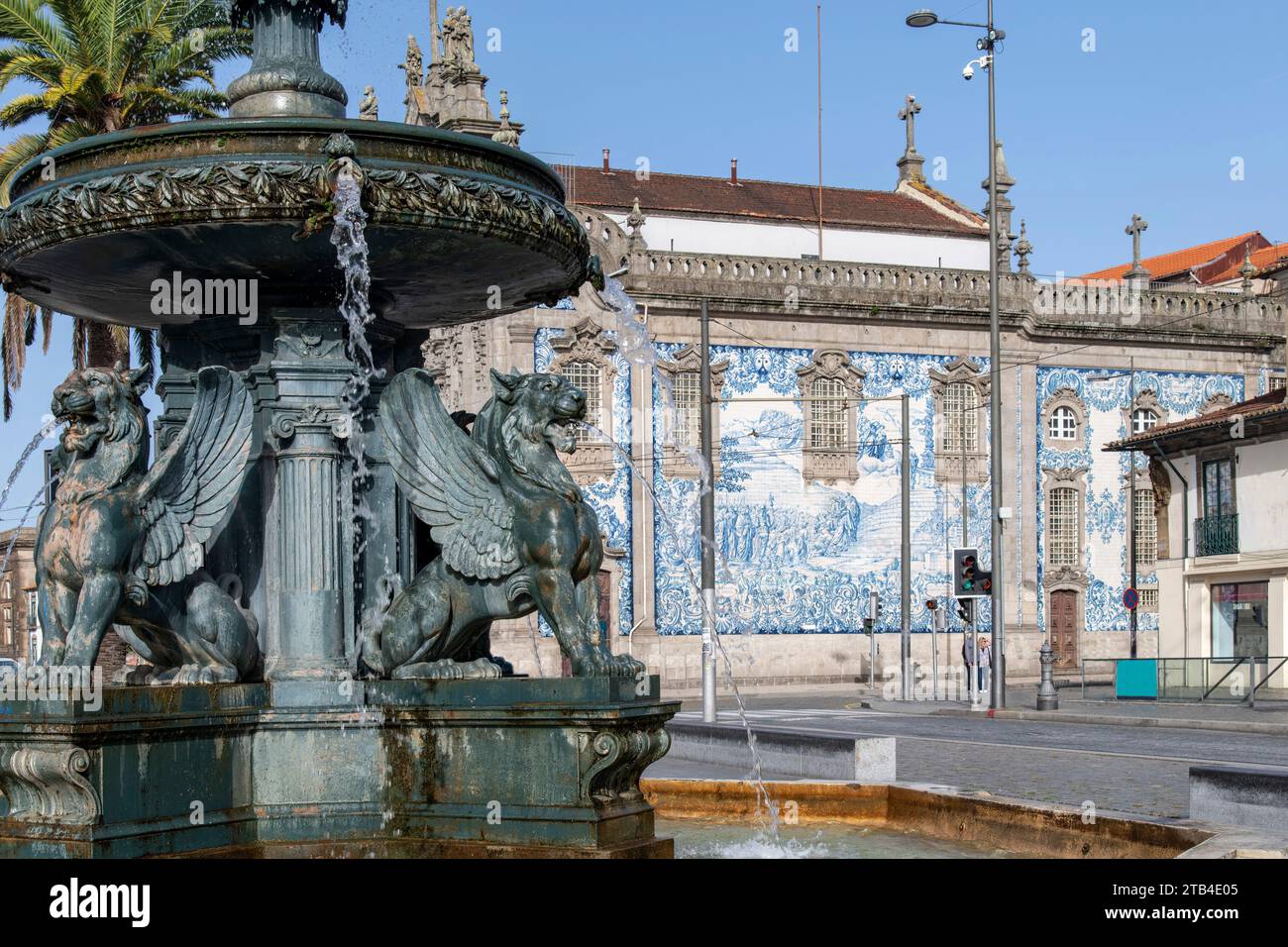 Porto, Portugal-October 2, 2022; Octagonal Roman-style marble fountain ...
