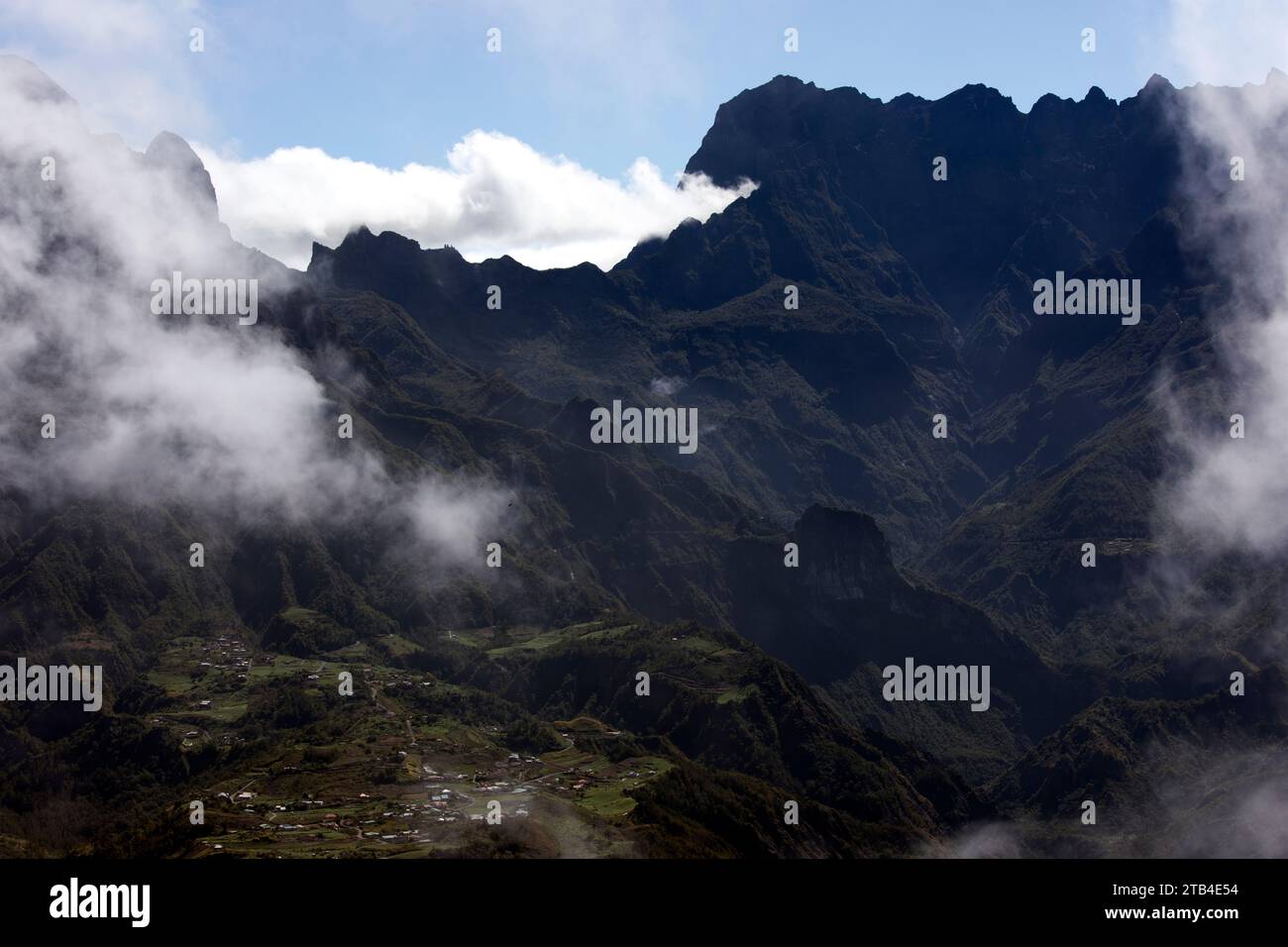View of Cilaos town during summer in the famous cirque, La Reunion ...