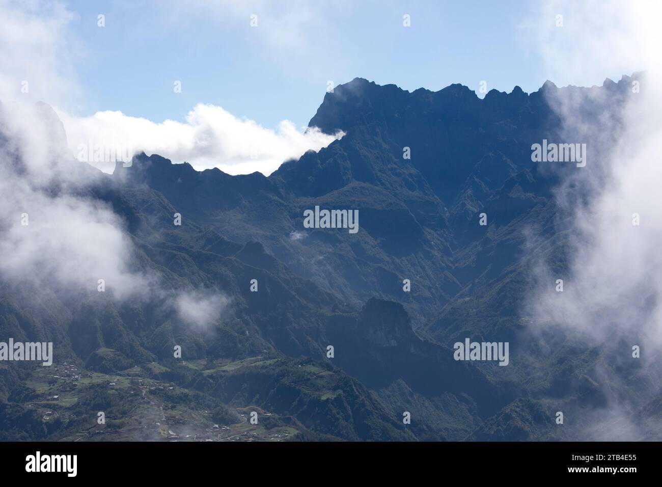 View of Cilaos town during summer in the famous cirque, La Reunion ...
