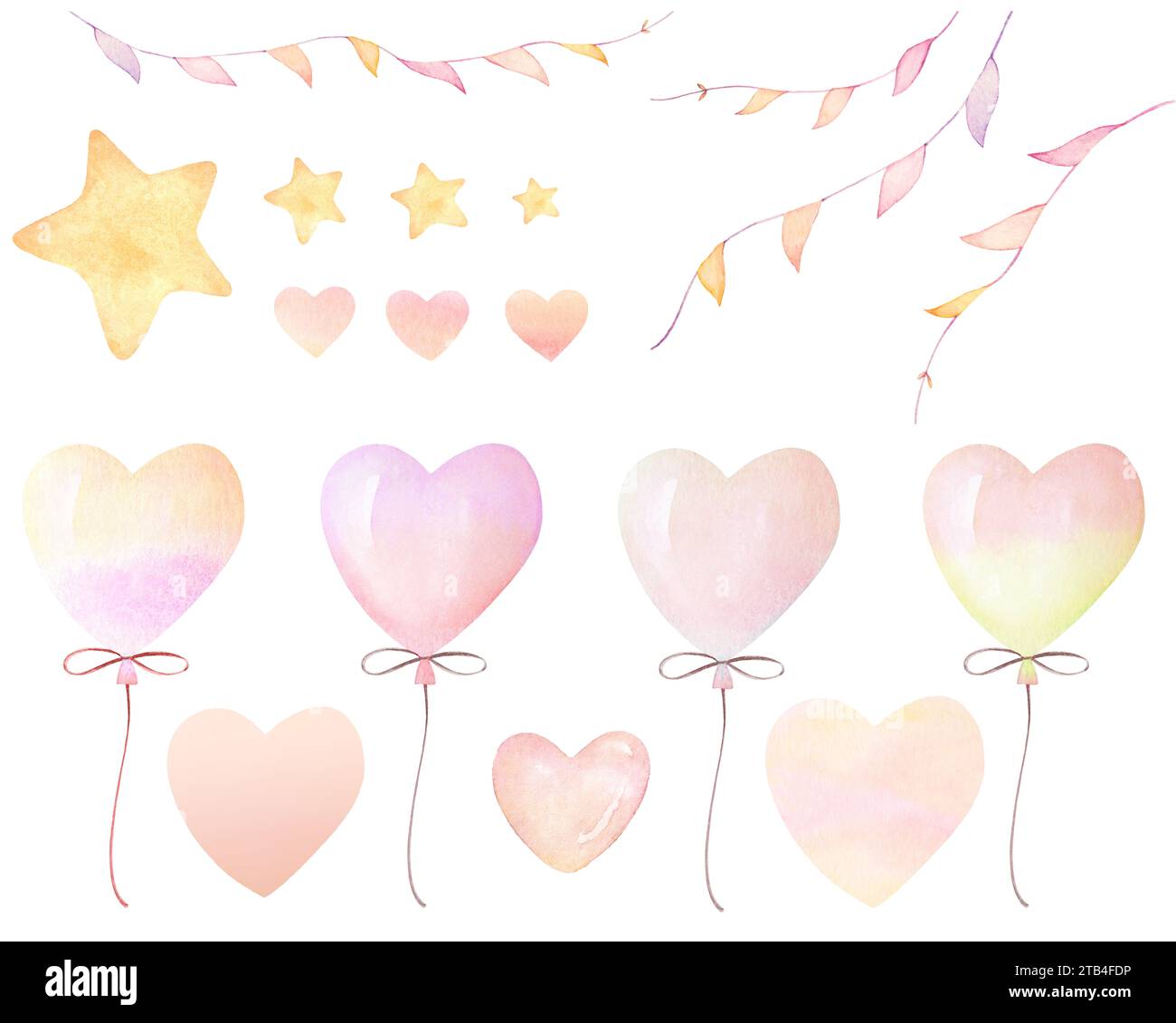 Watercolor Heart Balloon Clipart. Watercolor Ribbon Banners for Baby ...