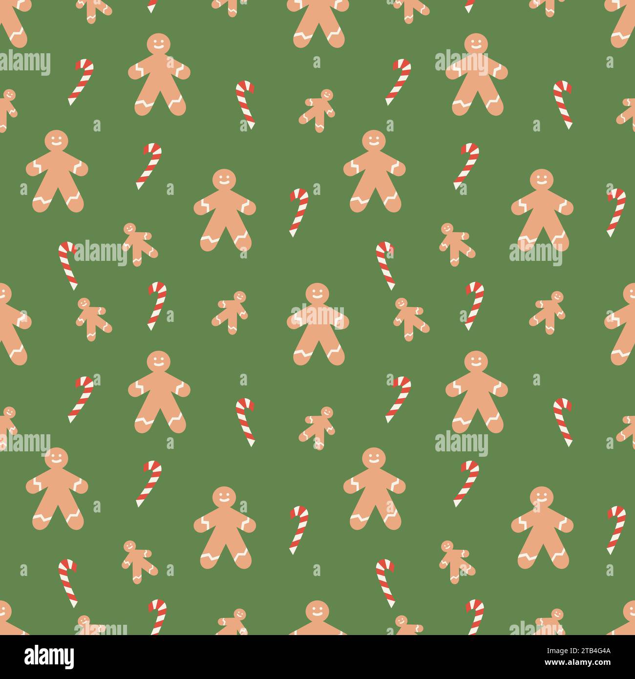 Christmas seamless pattern with gingerbread man and candy cane, with ...