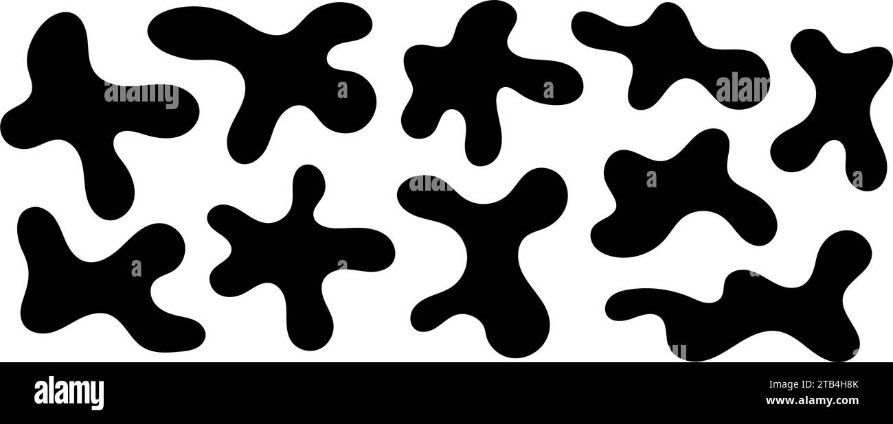 Abstract organic shapes. Irregular liquid forms set. Black amoeba blobs, blotches, drops or ...