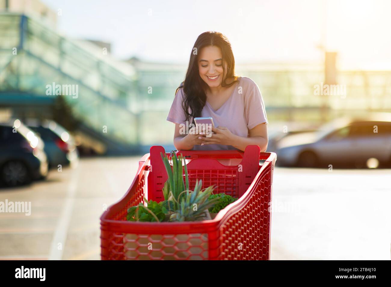 Woman shopping cart road hi-res stock photography and images - Alamy