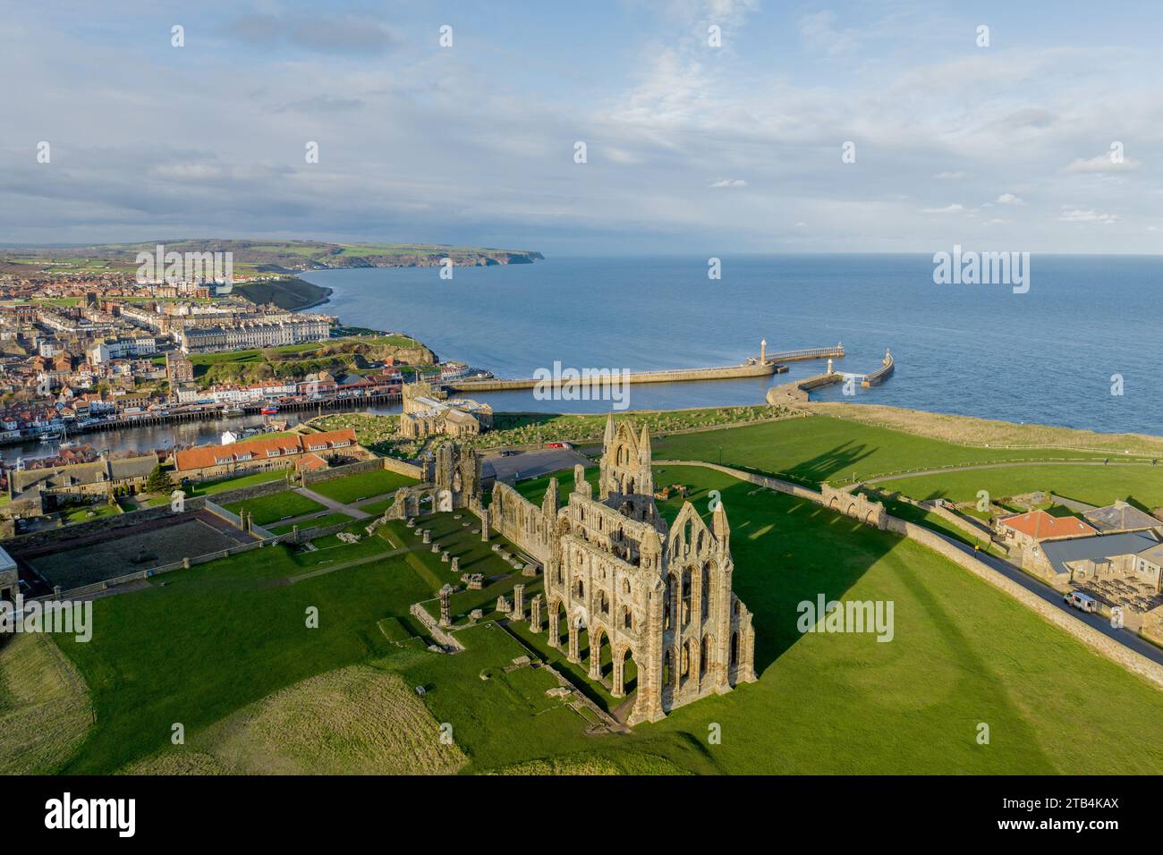 Whitby Abbey Aerial View of Whitby seafront, town centre and the Abbey ...