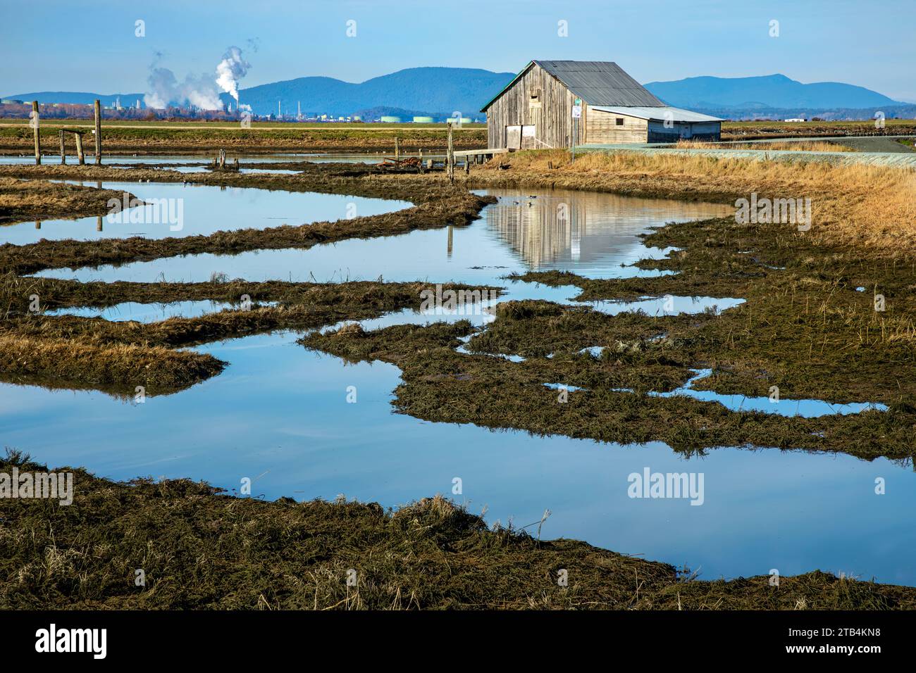 WA23877-00...Marsh lands along Indian Slough, smoke from the oil ...