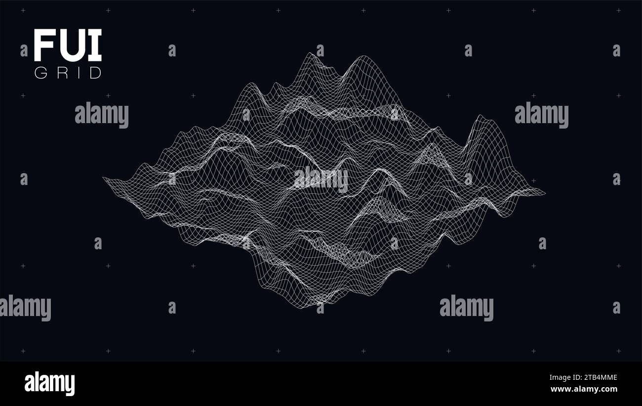 FUI GUI 3D Vector Landscape Scan Grid. Abstract futuristic background ...