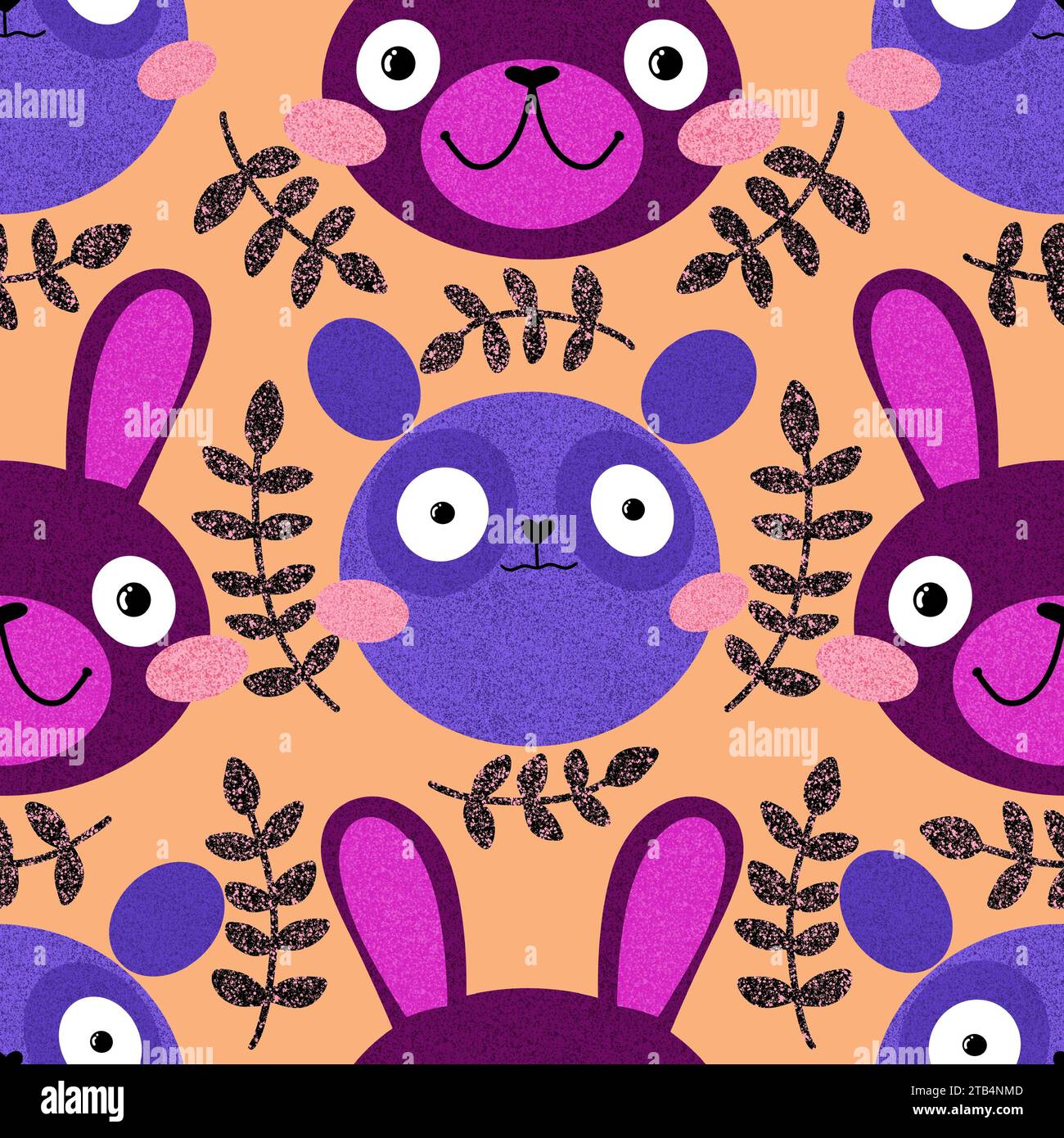 Cartoon retro animals seamless rabbits and bears pattern for wrapping ...