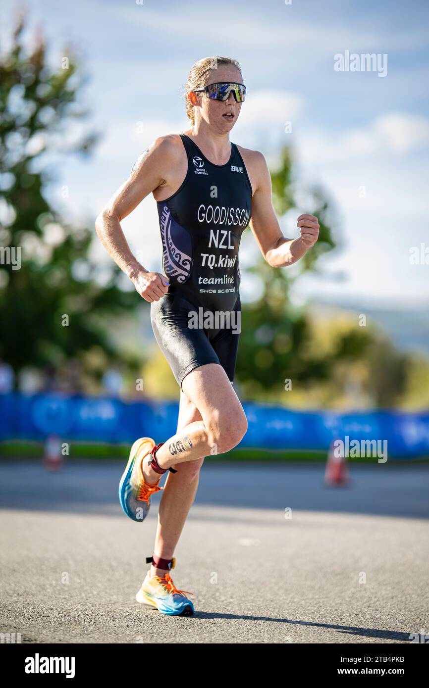 Eva Goodisson running at the finish line in Pontevedra in the 2023 ...