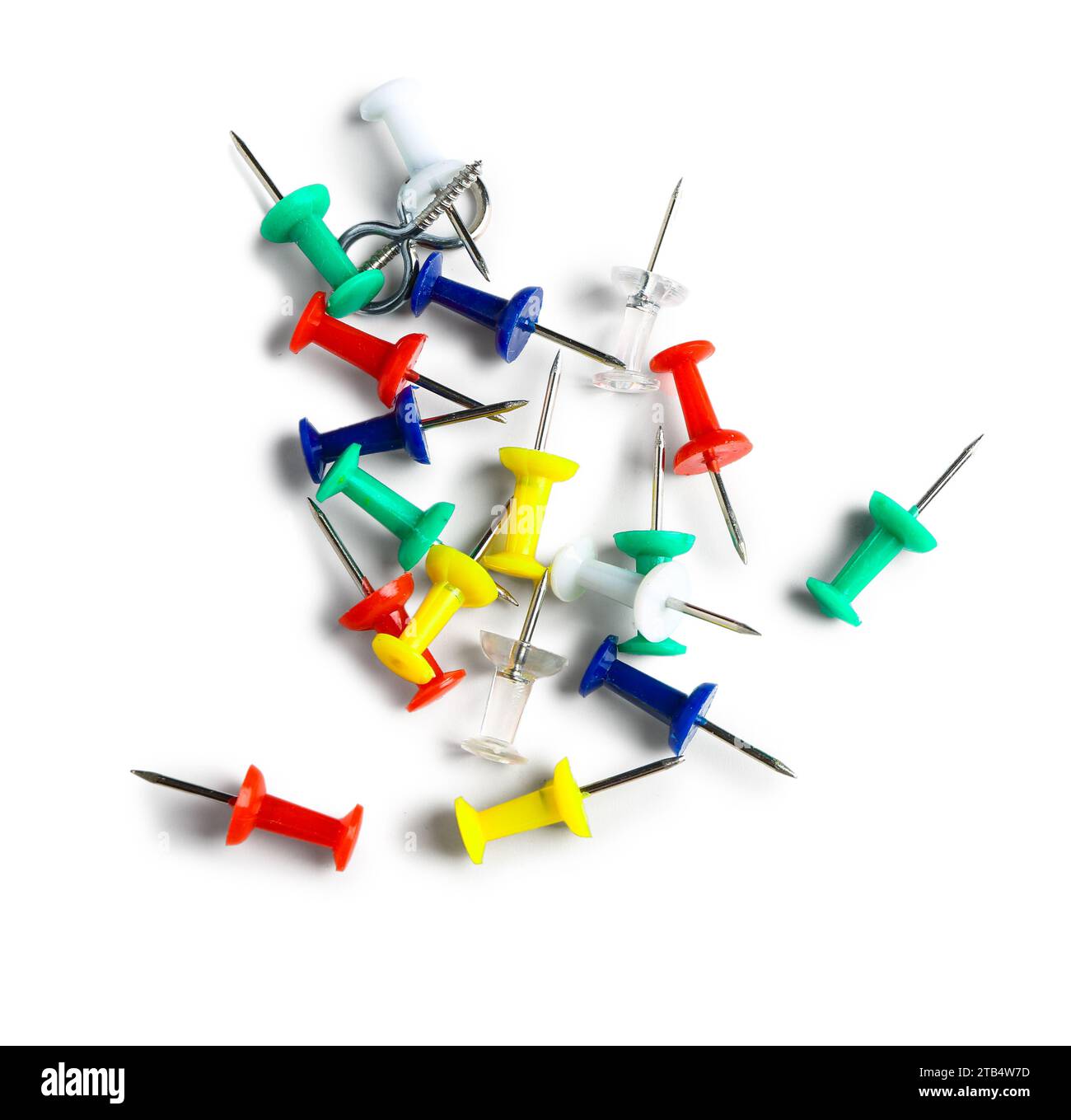 Colorful paper pins on white background Stock Photo - Alamy