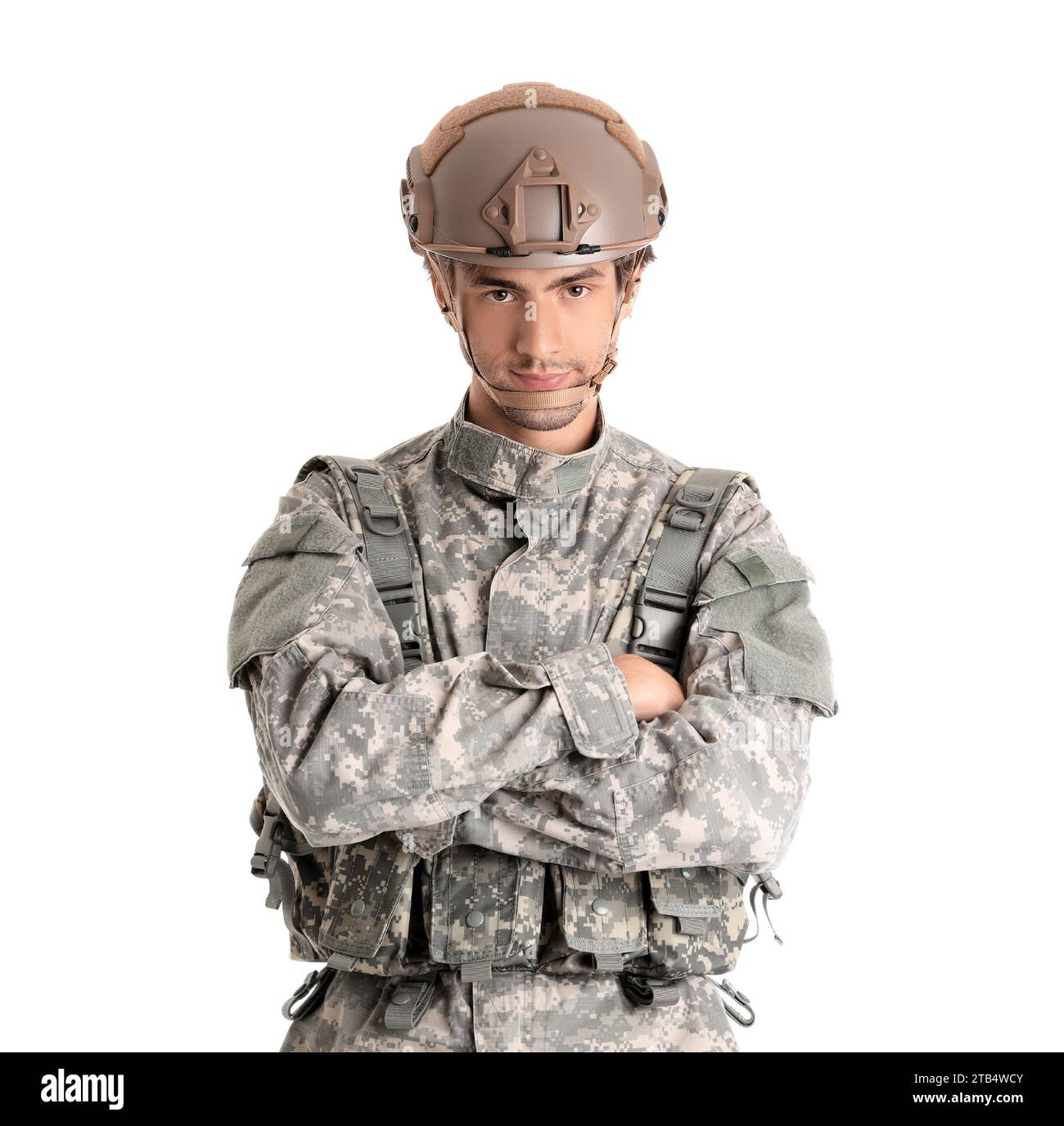 Young male soldier in full gear isolated on white background Stock ...