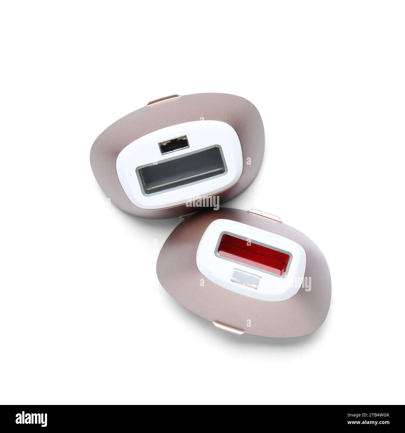 Attachments for modern photoepilator on white background Stock Photo ...