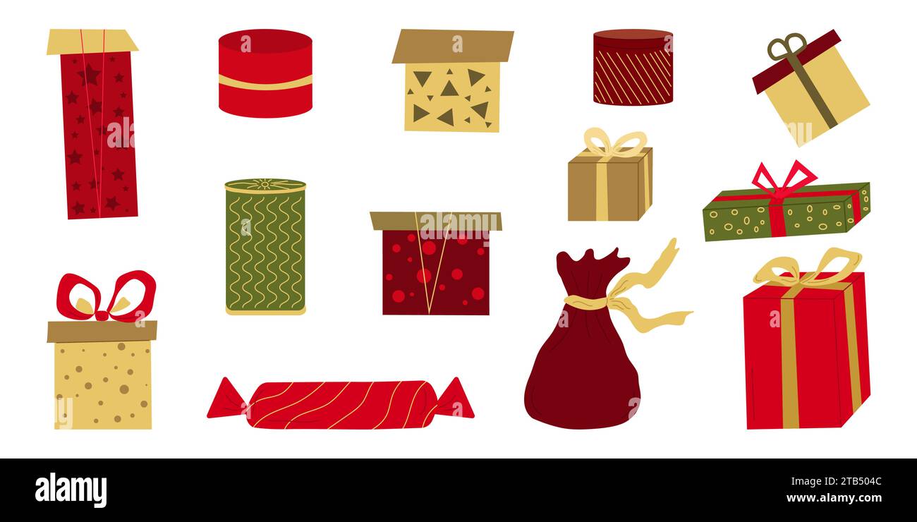 Set colorful gift boxes isolated white background. Design festive ...