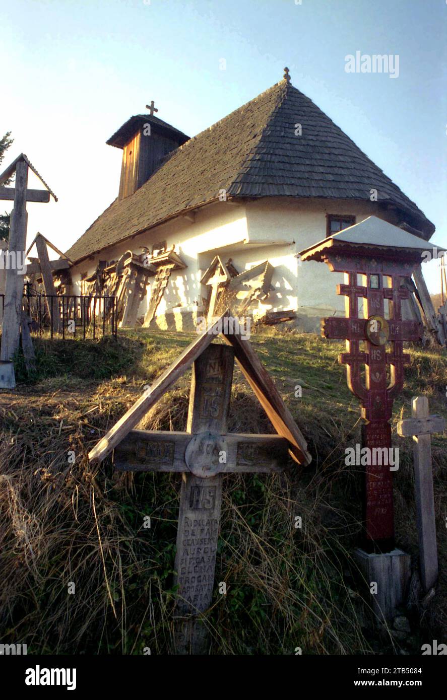 Gorj County, Romania, 2001. Exterior view of the Christian Orthodox ...