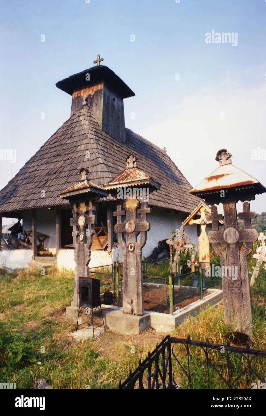 Gorj County, Romania, 2001. Exterior view of the Christian Orthodox ...