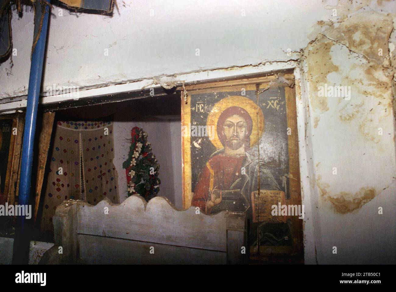 Novaci, Gorj County, Romania, 2001. Old icon portraying Jesus Christ ...