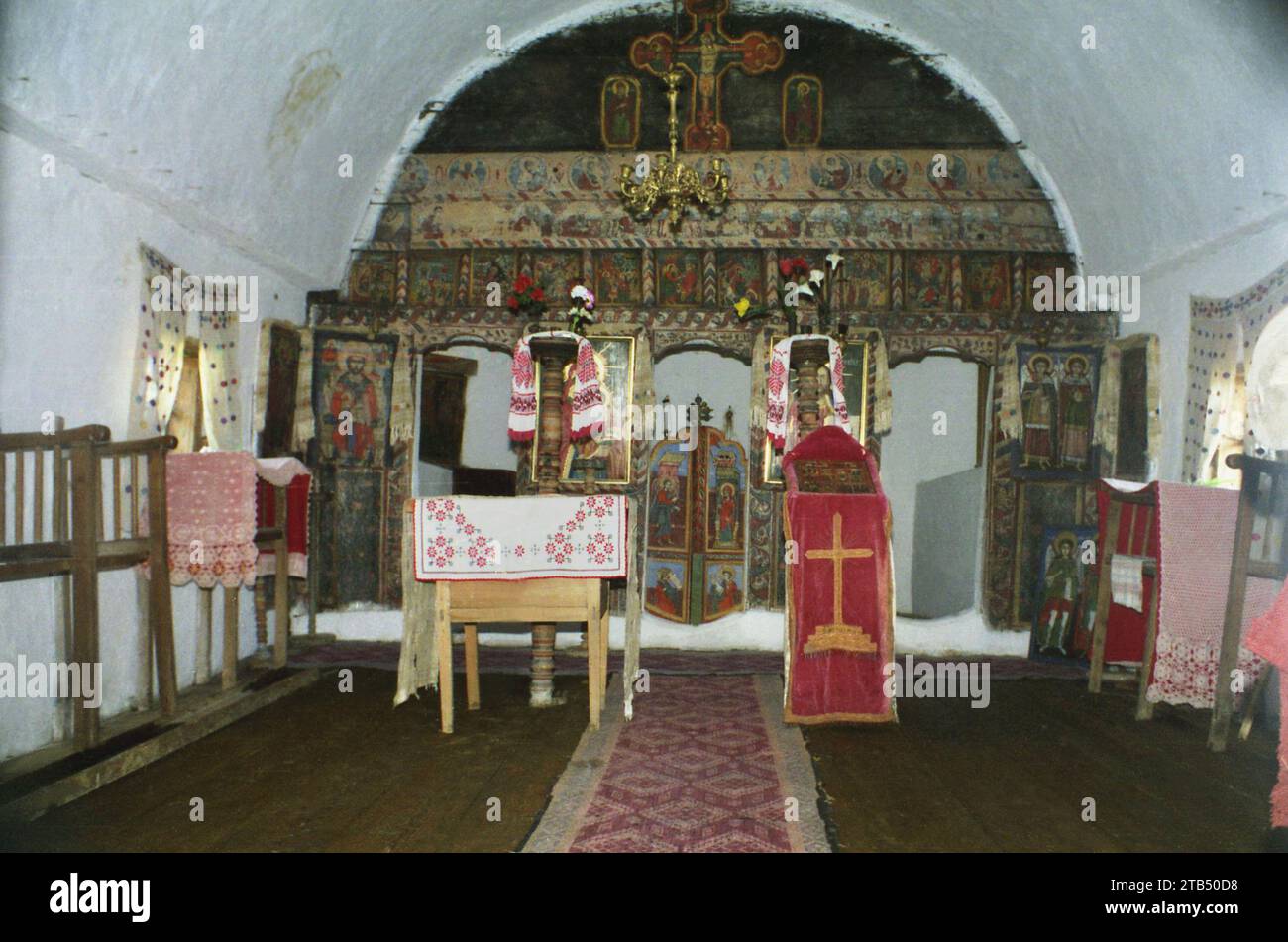 Gorj County, Romania, 2001. Interior of the Christian Orthodox church ...