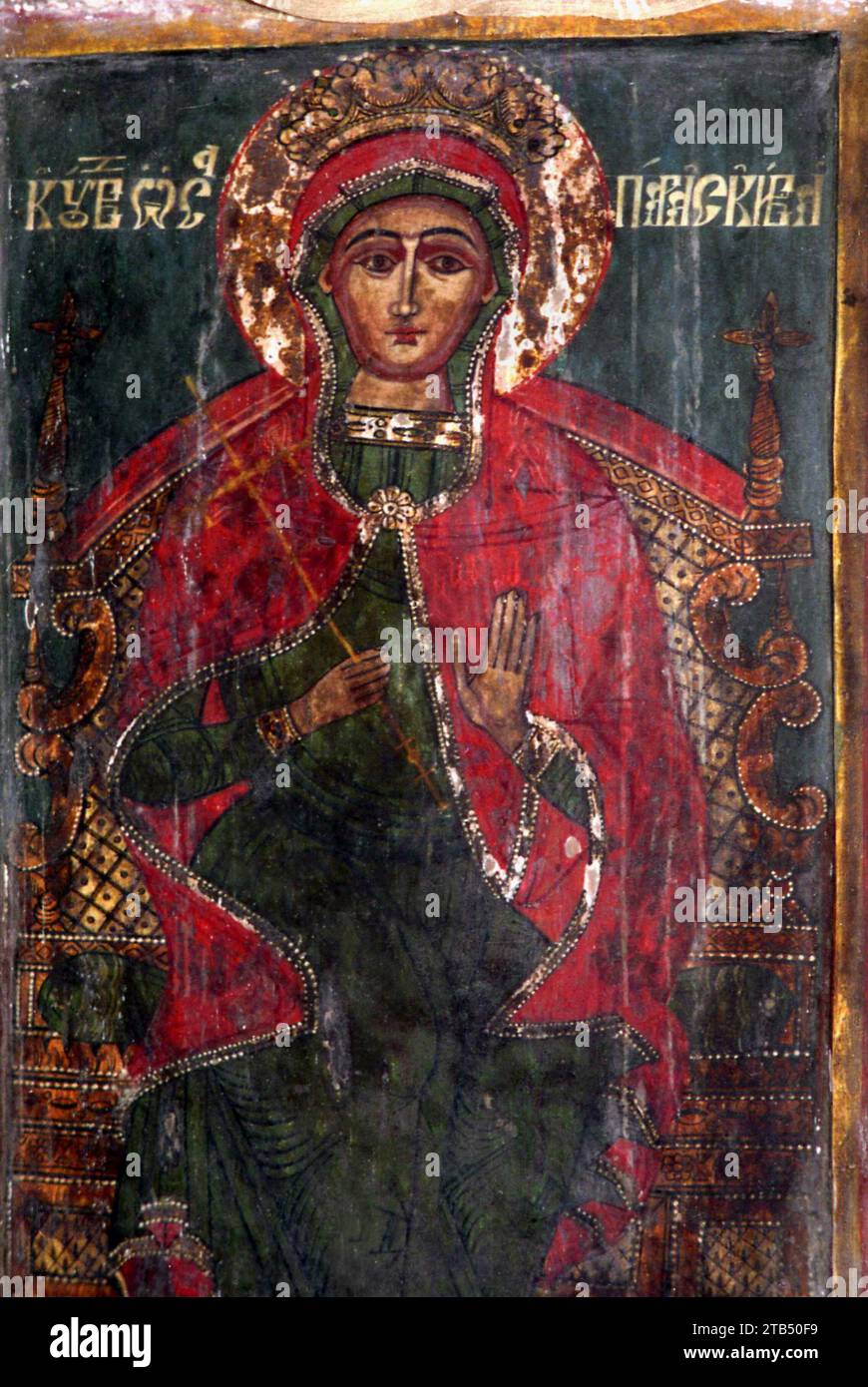 Novaci, Gorj County, Romania, 2001.Old icon depicting Saint Parascheva ...