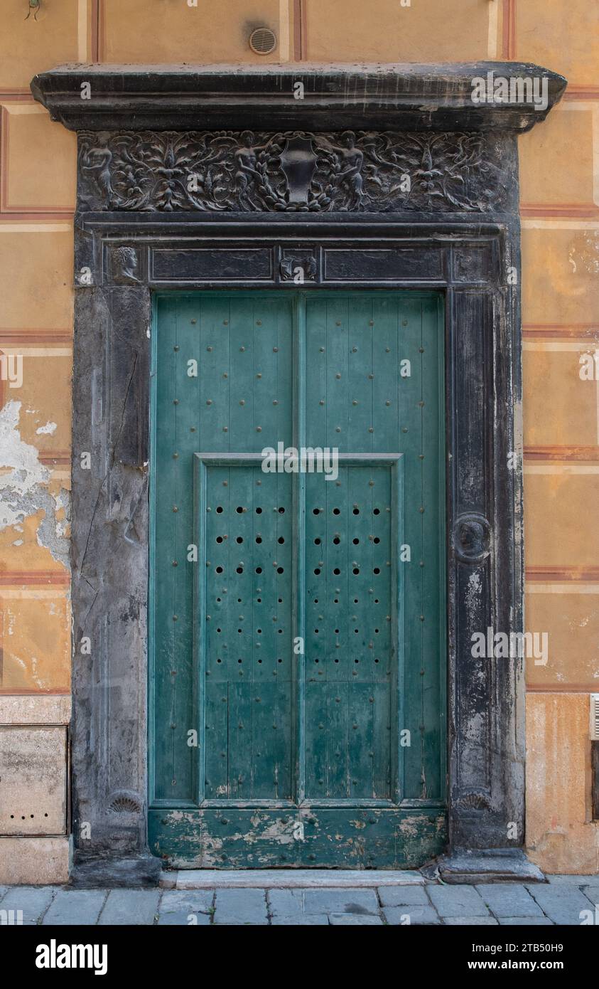 Slate portal in Renaissance style of Palazzo Malvasia (1520-1530), with ...