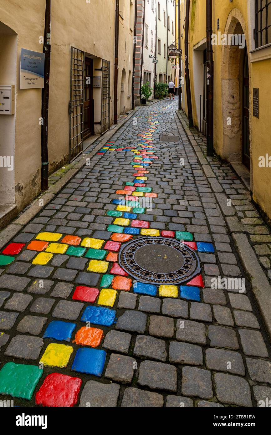 Passau, Lower Bavaria - DE – June 6, 2023 Vertical view the colorful ...