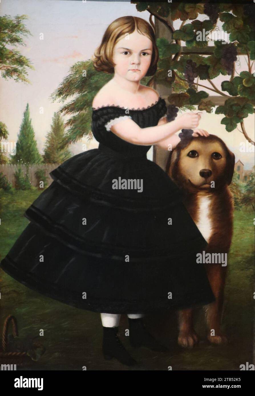 Portrait of a Girl and Her Dog in a Grape Arbor, attributed to Susan ...