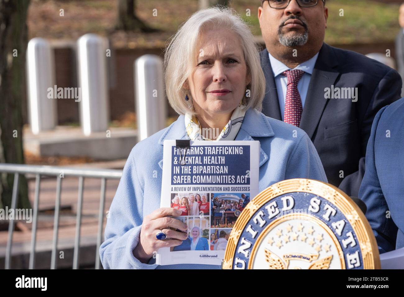 New York, USA. 04th Dec, 2023. Senator Kirsten Gillibrand displays ...