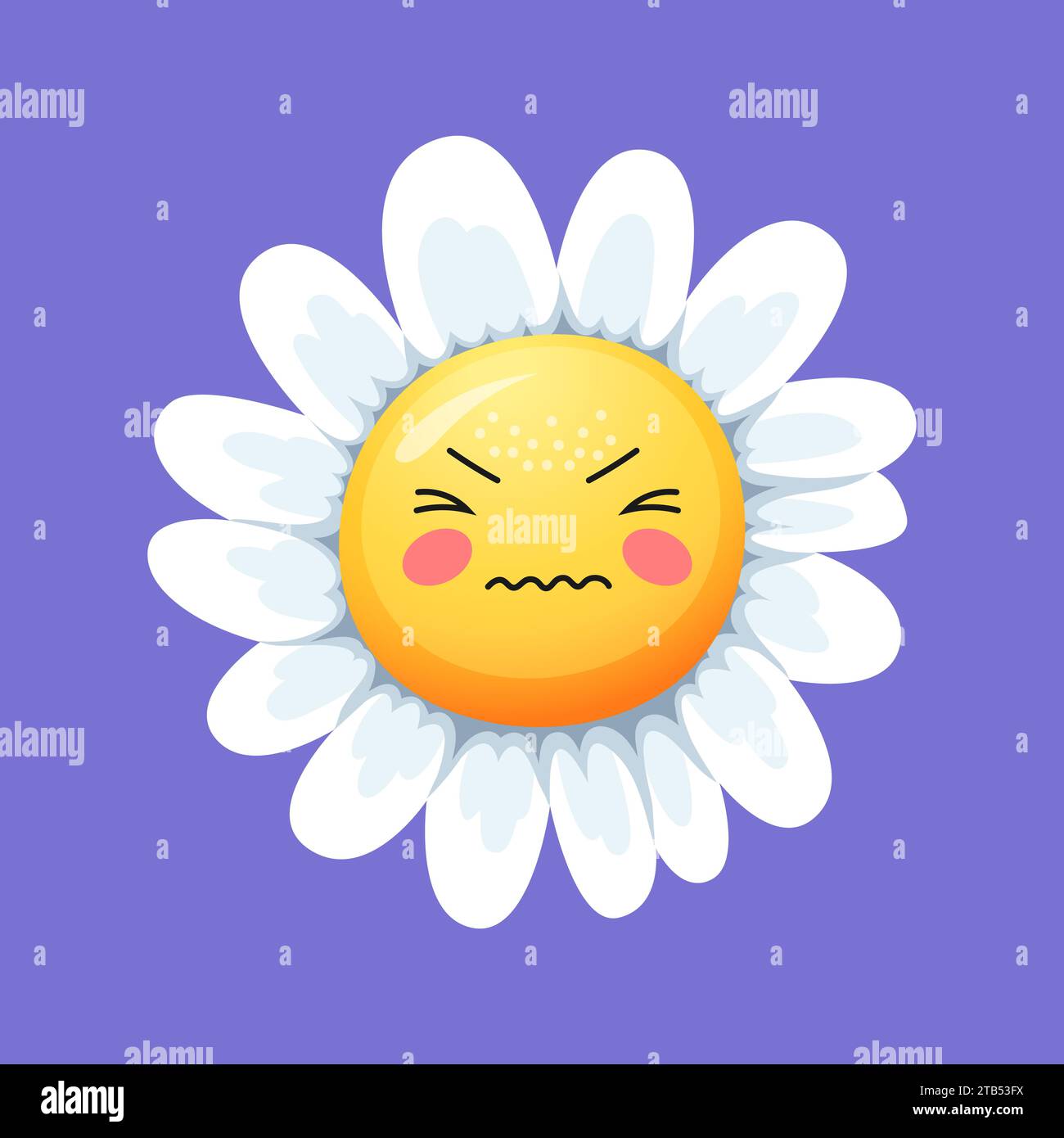 Cartoon chamomile smile, angry daisy flower or nervous camomile emoji ...