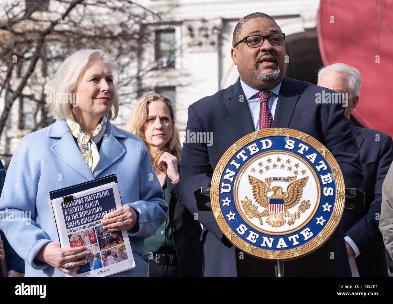 New York, USA. 04th Dec, 2023. Manhattan DA Alvin Bragg speaks as ...