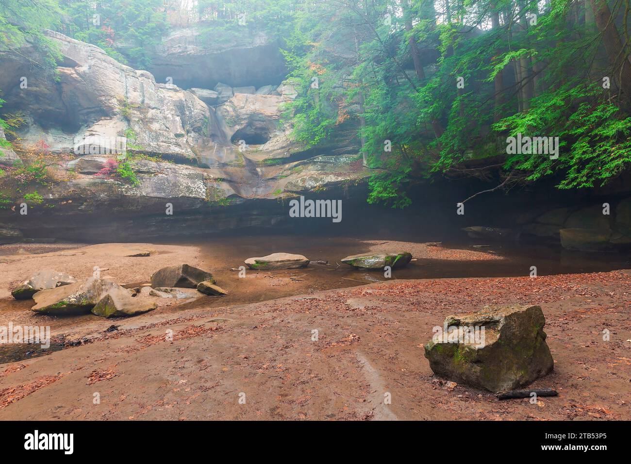 Cedar falls without water on a rainy day. Hocking Hills State Park ...