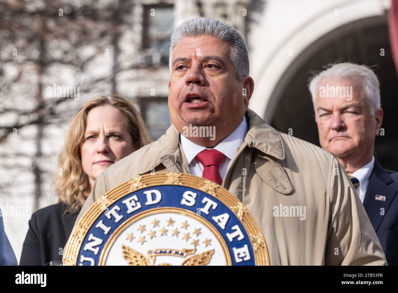 Brooklyn DA eric Gonzalez speaks as Senator Kirsten Gillibrand released ...