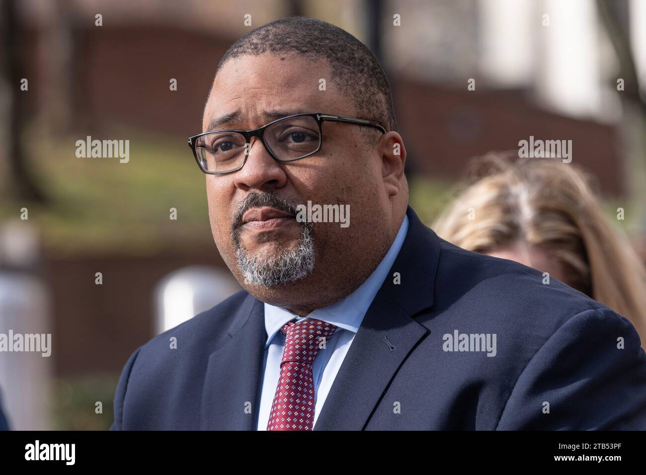 Manhattan DA Alvin Bragg speaks as Senator Kirsten Gillibrand released ...