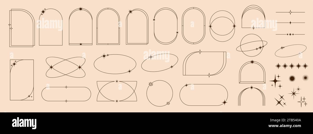 Minimal Line Frames And Borders With Star Twinkles Sparkles And Arch Shapes Outline Vector