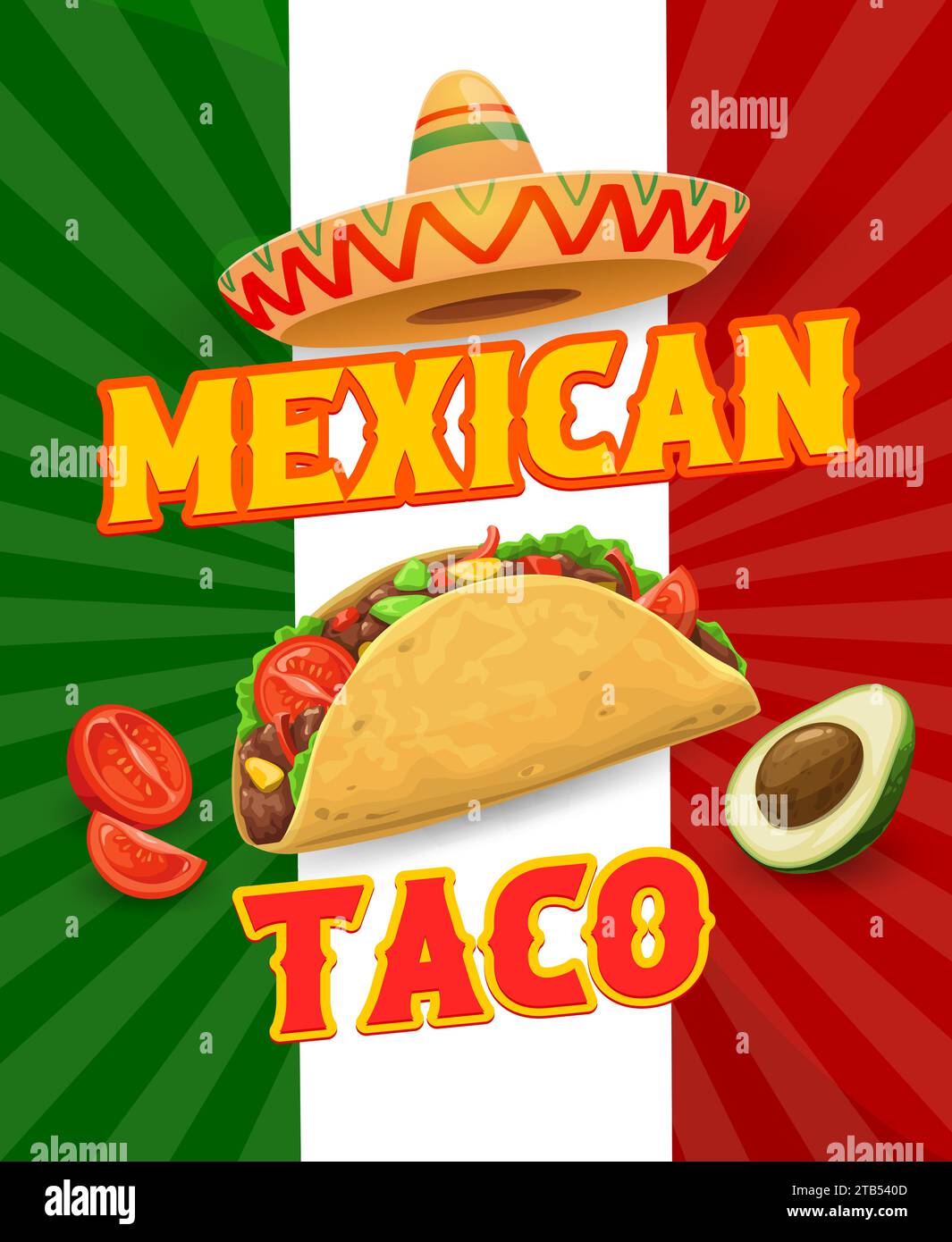 Mexican tacos banner. Vector background with tex mex meal, avocado and ...