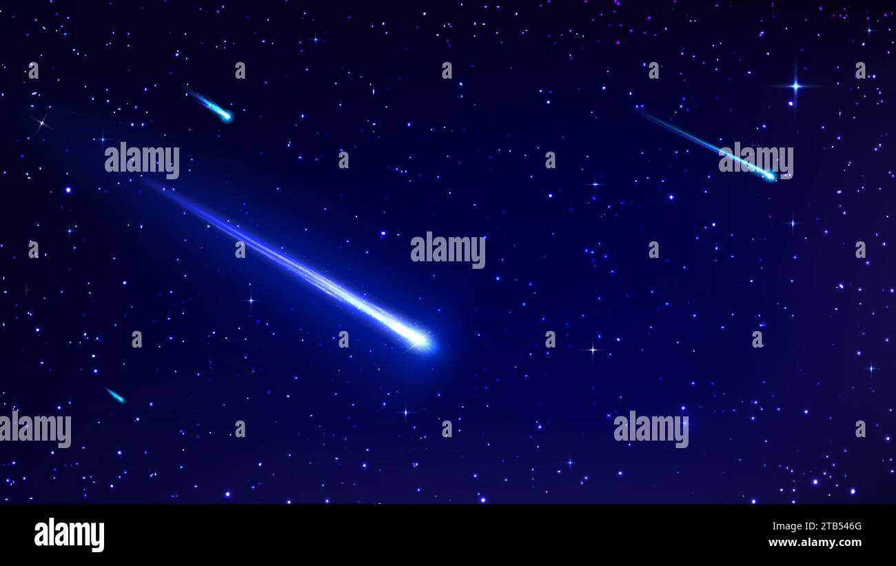 Star space sky with comets, asteroids or falling meteorites in starry ...