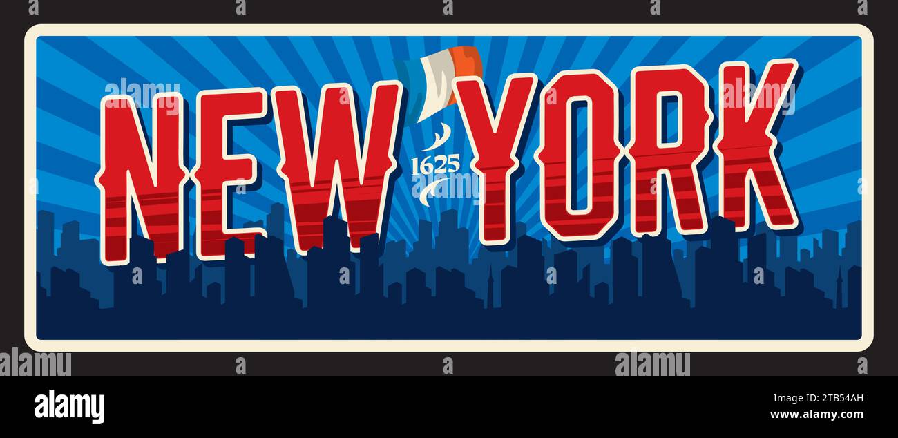 New York USA american city retro travel plate, tourist sticker. United ...