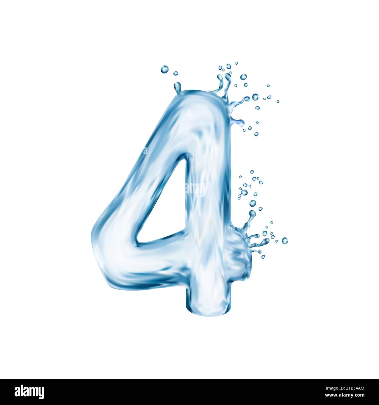Liquid water number four with splash bubbles, transparent type font ...