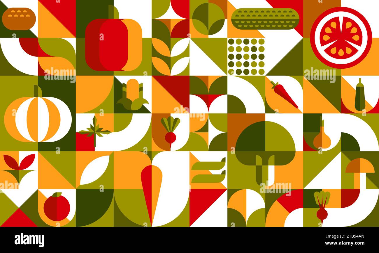 Bauhaus vegetable abstract geometric pattern background, vector mosaic ...