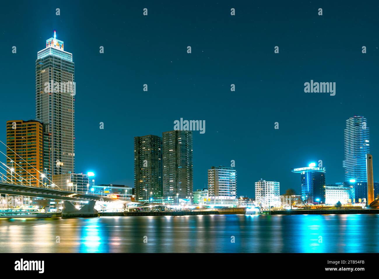 Rotterdam's Mesmerizing Night Panorama with Modern High-Rise Structures ...